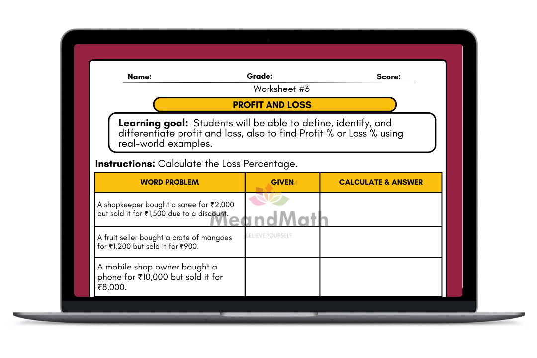 class-7-Profit and Loss-worksheets – resources.meandmath.com