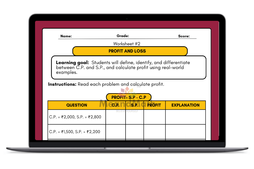 class-7-Profit and Loss-worksheets – resources.meandmath.com
