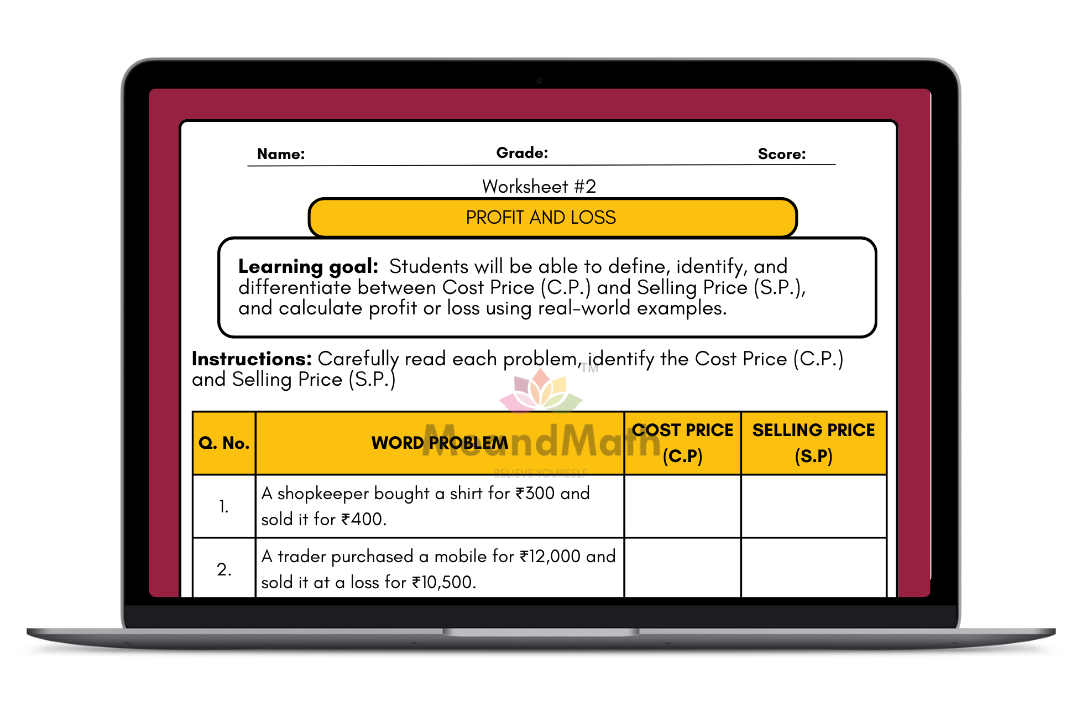 class-7-Profit and Loss-worksheets – resources.meandmath.com